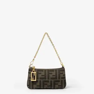 Fendi Mini Tube Pouch Tobacco Brown Ff Jacquard Fabric Pouch - [brown]